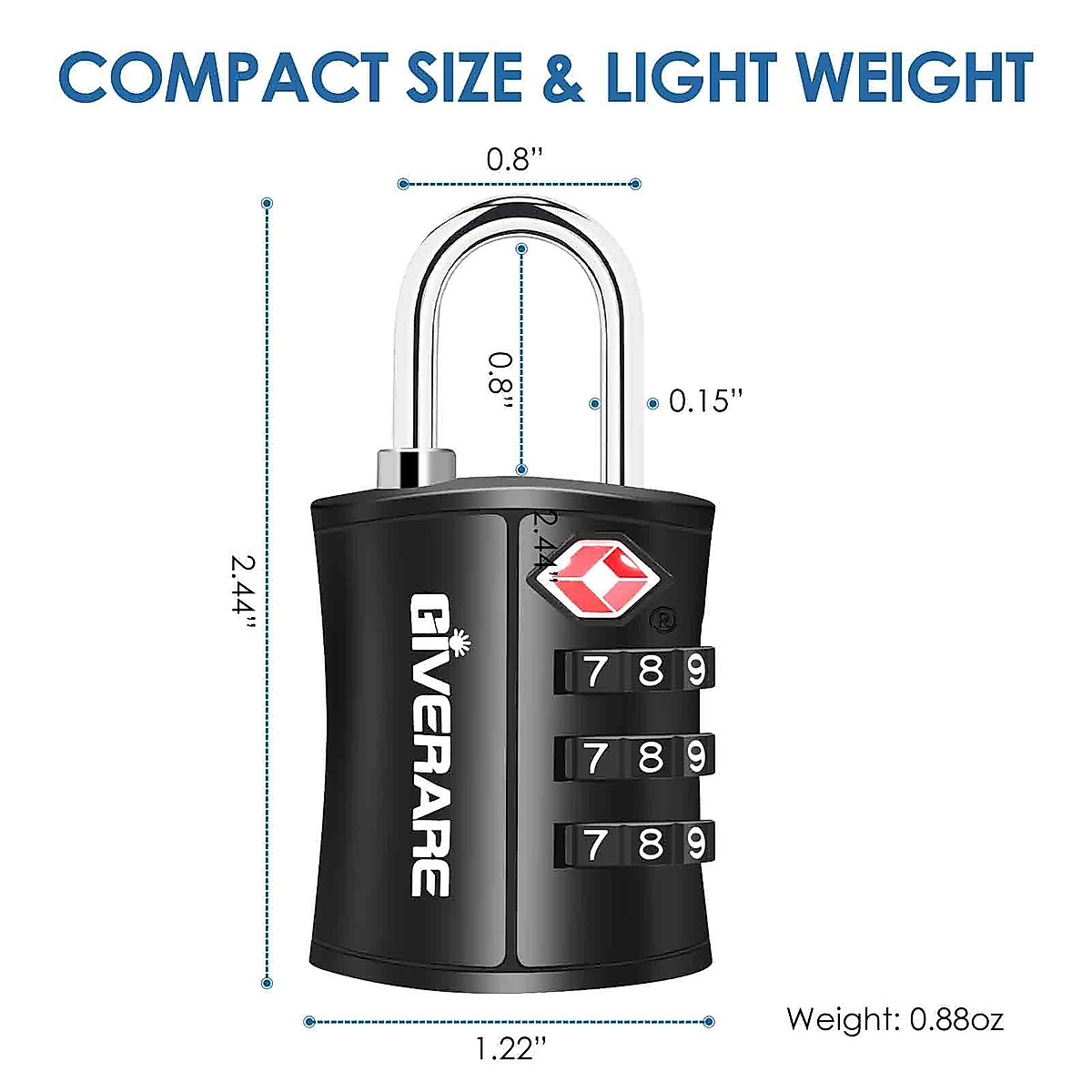 4 Pack TSA Approved Travel Luggage Locks, Combination Lock Keyless, 3-Digit Padlocks, Travel Sentry Accepted Compatible Padlock for Gym Locker, Golf Bag Case, Backpack, Black-by GIVERARE