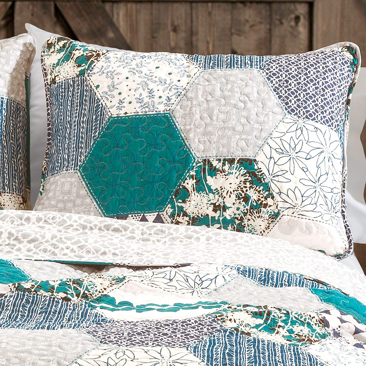 Lush Decor Briley 3 Piece Quilt Set, Turquoise, Full/Queen