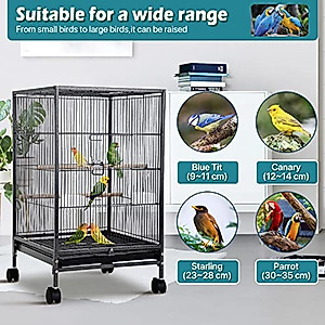 Bird Cage with Stand Wrought Iron Large 35/53-Inch Flight Cage for Parakeets Cockatiels Lovebirds Macaw Conure Birdcages with Wheels