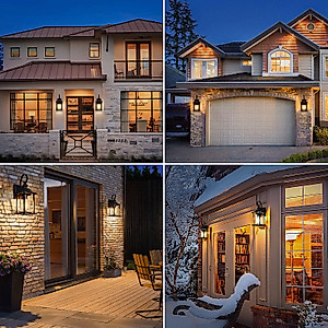 2-Pack Dusk to Dawn Sensor Outdoor Wall Lantern, Exterior Wall Mount Light Fixture with E26 Base Socket, 100% Anti-Rust Aluminum Waterproof Porch Light, Clear Glass Matte Black Wall Sconce for Doorway