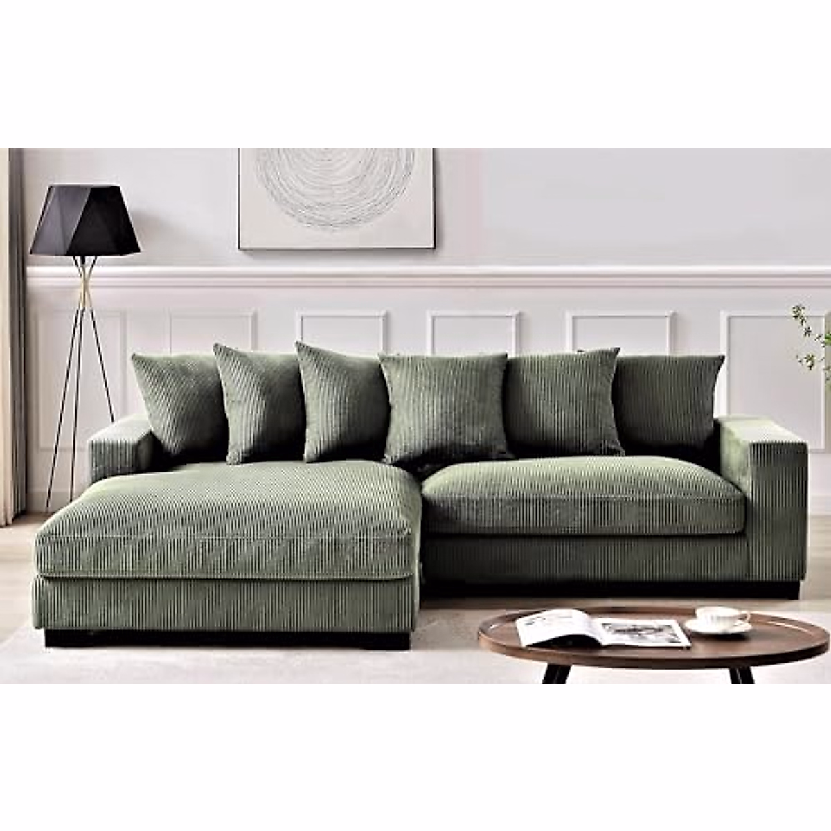 US Pride Furniture Oversized L Shaped Couch with Right Facing Chaise, 102.4-Inch Two-Piece Sectional Sofas for Living Room, Designed with Corduroy Fabric, 3, Dark_Green