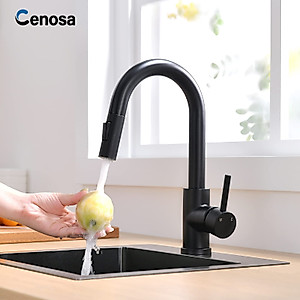 Cenosa Modern Bar Sink Faucet for Kitchen Sink Single Handle with Pull Out Sprayer Hot and Cold Prep Sink Faucet Matte Black