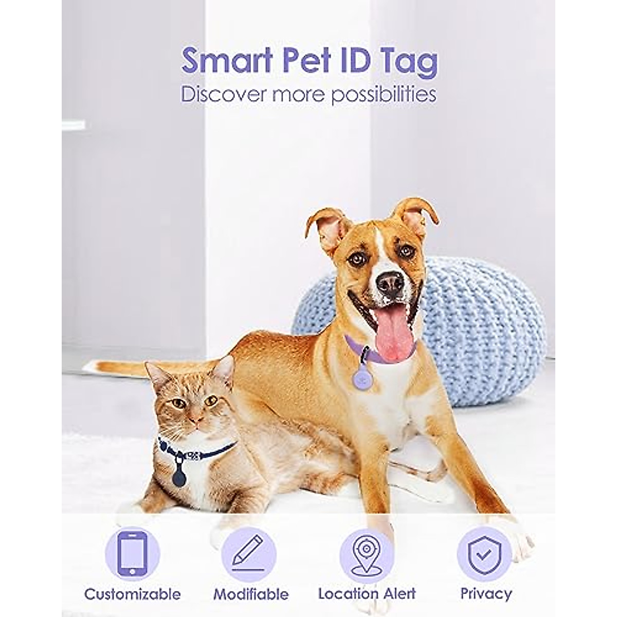 PawsRealm NFC & QR Code Pet ID Tag, Silicone Silent Dog Tag, Cat Name Tag, Personalized Customized Dog Tag, Modifiable Pet Online Profile, Instant Pet Location Alert Email, Anti-Lost Function