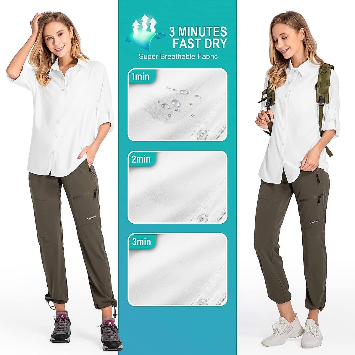 Women's UPF 50 Long Sleeve Sun Protection Shirts Quick Dry Outdoor Fishing Hiking Travel Shirt (5019 White, Small)