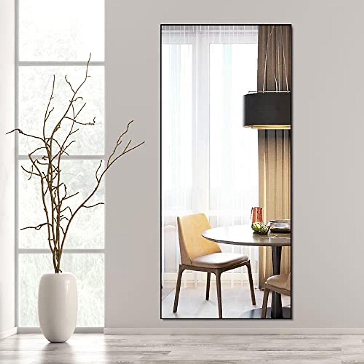 Koonmi 71"x31" Full Length Mirror Extra Large Floor Mirror Hanging or Leaning Against Wall Mounted Aluminum Alloy Dressing Rectangle Body Mirror Bedroom Burst-Proof Glass, Black