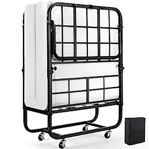 MAMIZO Folding Bed with Mattress for Adults - 75" x 31" - Cot Size, Portable Rollaway Bed with Luxurious 4 Inch Thick Memory Foam Mattress and Dust Proof Cover, Easy Storage Foldable Bed