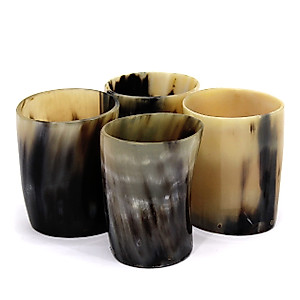 L.A Horns Set of 4 Viking Drinking Horn Shot Glasses (4oz) | 100% Authentic Drinking Horn Shot Glasses For Vodka, Tequila, Rum & More