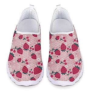 Pinupub Strawberry Print Pink Sneakers Cute Comfortable Casual Sport Tennis Training Shoes for Women Girls