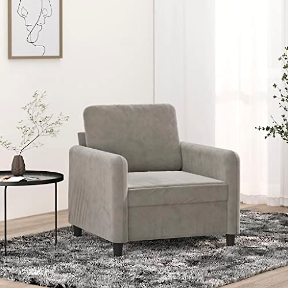ULUYYUC Sofa Chair,Living Room Furniture Indoor Sofa Lounge Sofa Pull Out Couch with Armrests Suitable for Living Room Apartment Home Office Light Gray 23.6" Velvet
