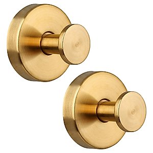 Neknock Suction Cup Hooks for Shower, Towel Hooks for Bathroom Kitchen Glass Mirror Tile, Stainless Steel Suction Hooks for Hanging Towel Coat Loofah Robe up to 15 lbs, 2 Pack (Gold)