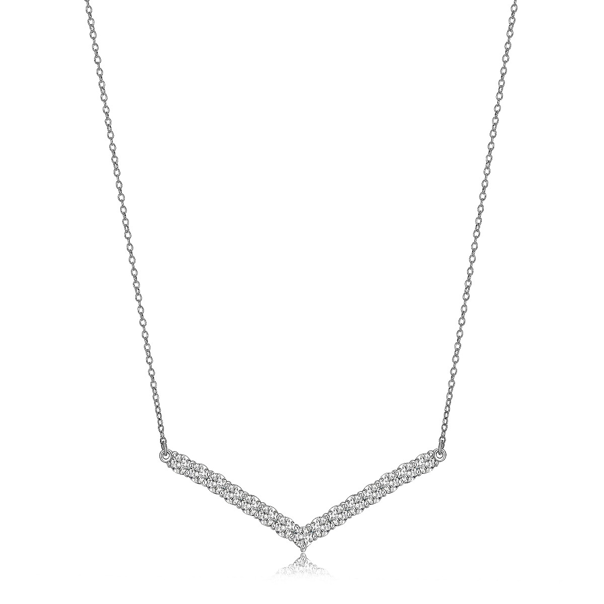 MORGAN & PAIGE Chevron Necklace - Genuine 925 Sterling Silver Necklace Chain With Suspended Cubic Zirconia V Bar Pendant - 16" With 2" Extender