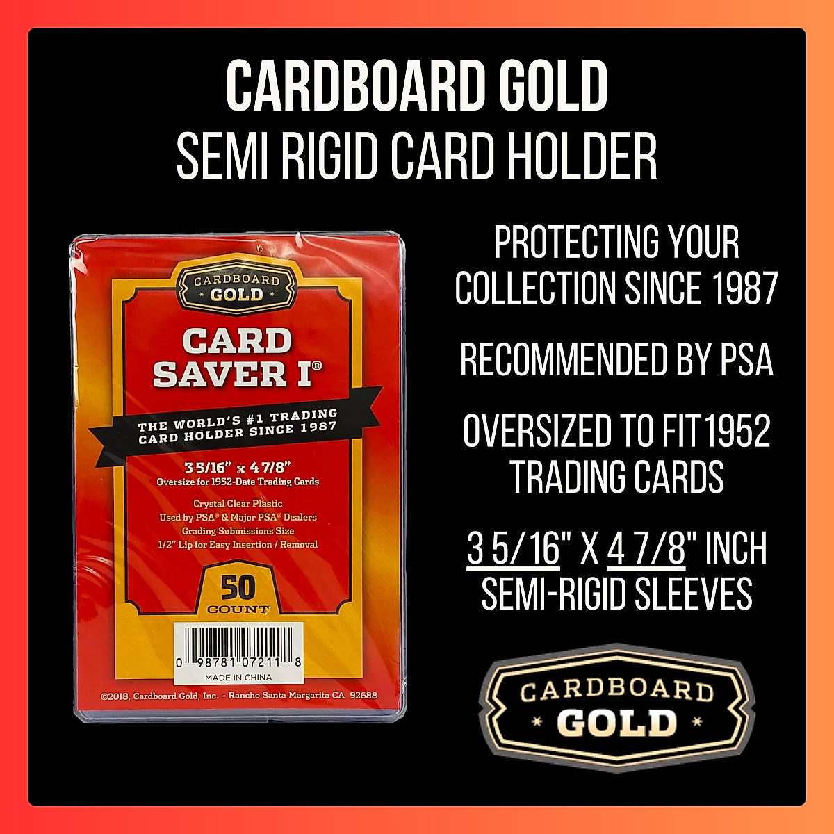 Card Saver 1 by Cardboard Gold - Premium Trading Card Protector for PSA Grading, Semi-Rigid Card Holder for Baseball, Sports Cards - Compatible with Sleeves, Binders & Storage Boxes