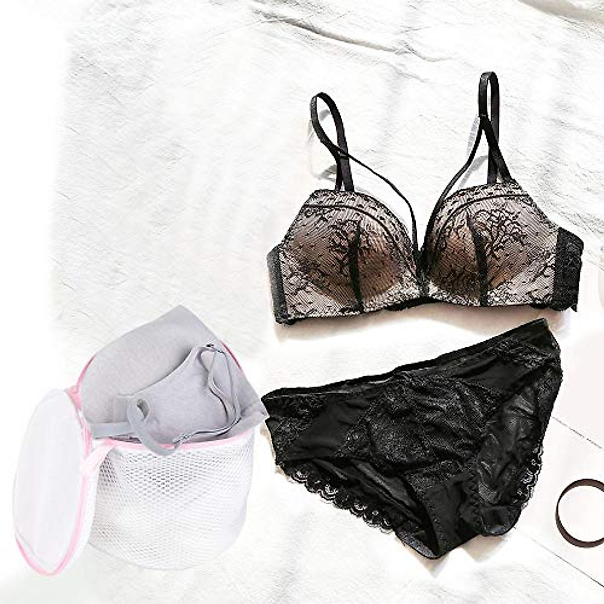 Wanapure Bra Wash Bag, Mesh Laundry Bag with Zipper for Lingerie, Delicates, Intimates, Panties, Lace, Underwear, Socks, Tights, Stocking, Washing Machine (Pink & Purple, 5 Pack (3 Regular & 2 Large))