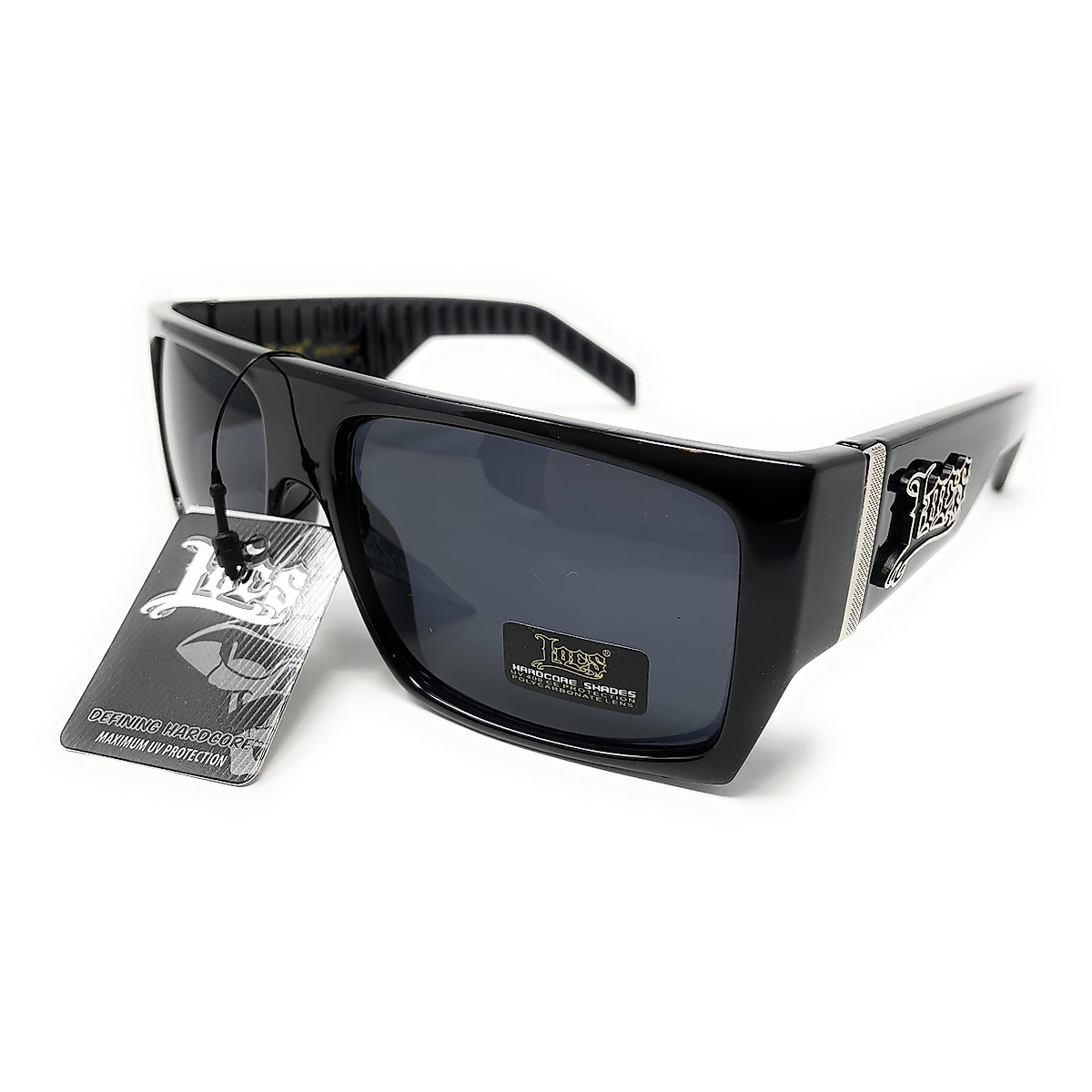 LOCS Hardcore Shades LOCS 91010 Black Sunglasses | Gangster Square FLAT TOP Cholo OG Lowrider Shades Adult