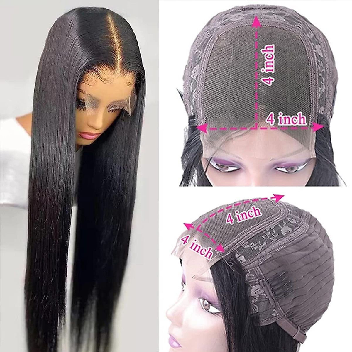 Mariska Lace Front Wigs Human Hair Straight 4x4 Closure wigs for Black Women 150% Density Brazilian Virgin Human Hair Wigs Pre Plucked with Baby Hair Natural Color