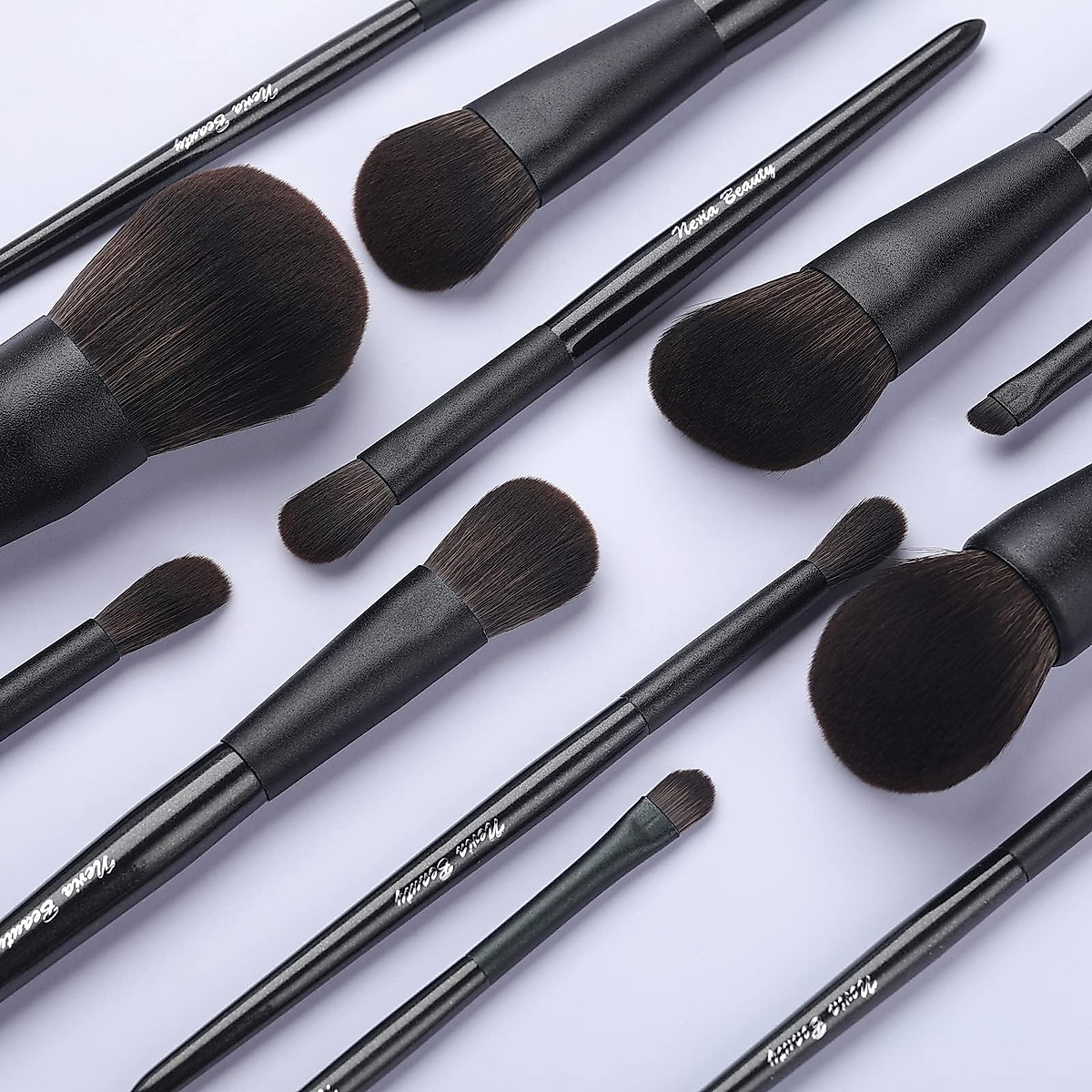 EVRCHGIEA Makeup Brush Sets, 12 PCS Wood Handle Soft Synthetic Fiber Hair Makeup Set,Premium Synthetic Foundation Blending Blush Concealer Eye Shadow Makeup Brush Set (black 12pcs)