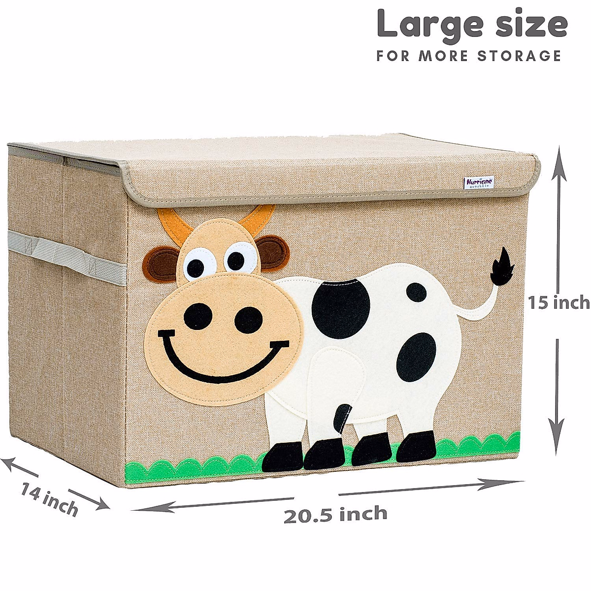 Hurricane Tots Large Toy Chest. Canvas Soft Fabric Children Toy Storage Bin Basket with Flip-top Lid. Collapsible Gray Toy Box for Kids, Boys, Girls, Toddler and Baby Nursery Room