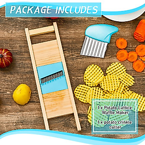 2 Pcs Wave Waffle Cutter and Crinkle Cutter Set Waffle Fry Cutter Potato Cutter Stainless Steel Potato French Fry Cutter Slicer Crinkle Choppers Potato Lattice Maker for Kitchen Tools (Blue)