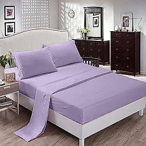 9Threads 400 Thread Count 100% Cotton Sateen Bed Sheets Deep Pocket, Cotton Bedsheets Crisp Cool and Strong Bed Linen (Light Purple, Full)