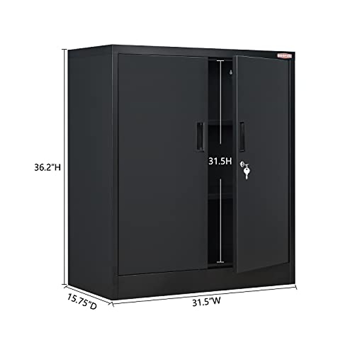 BESFUR Locking Cabinet, 36" Metal Storage Cabinet with 2 Adjustable Shelves, Office Storage Cabinet for Home, Office, Garage - Black
