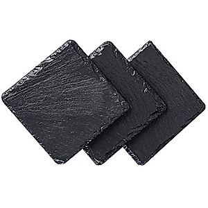 Set of 6 Coasters Slate Coasters with Hemp Rope Drink Coasters Black Stone