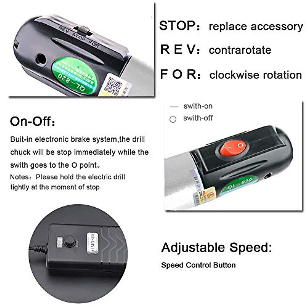 72W Micro DIY Electric Handle Drill ，Adjustable Variable Speed Mini Hand Held Power Tools Hobby Drill Electronic Grinder/Metal Jewelry, Wood, Jade, Small Handicraft,Collection Hobby,Drilling,Grindin