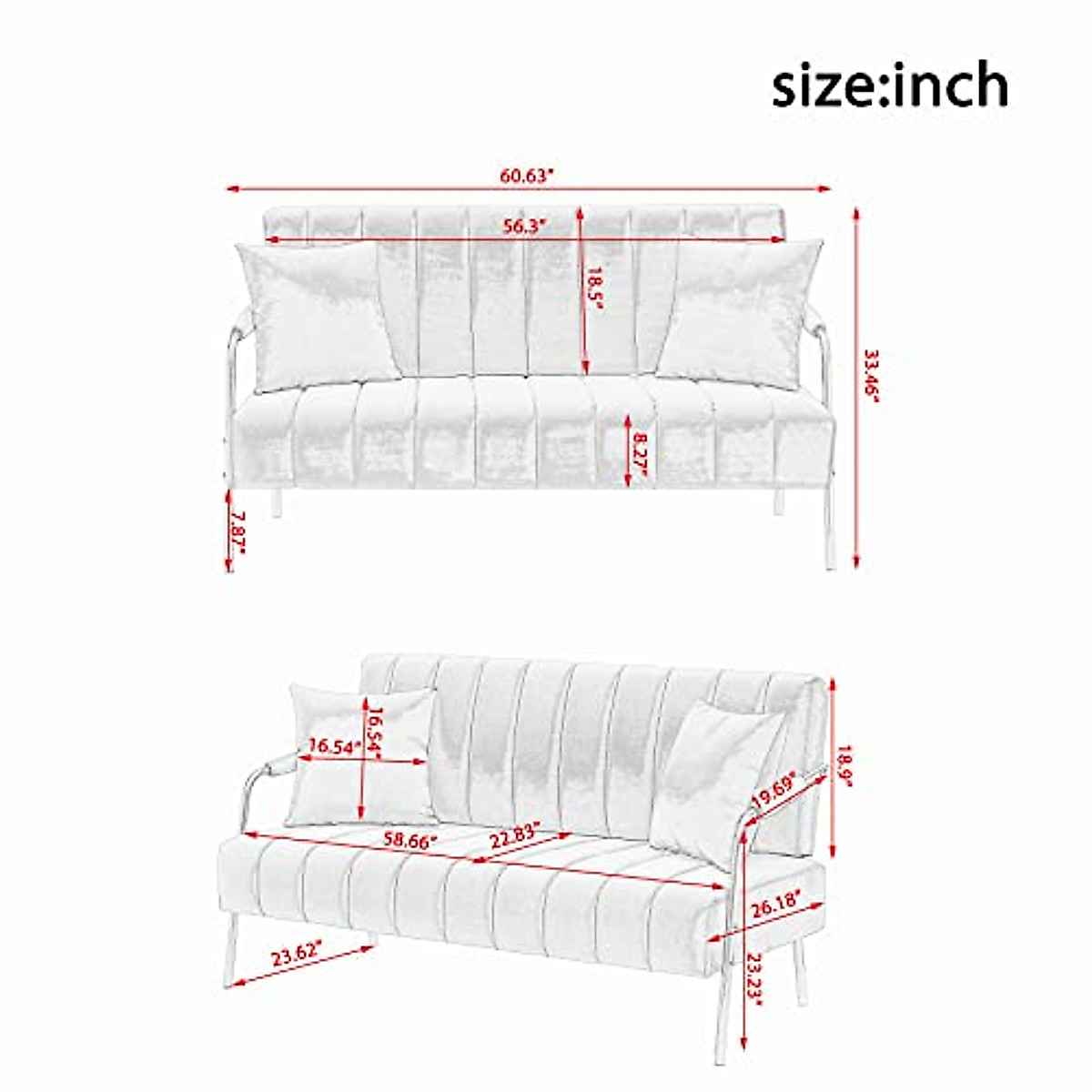 Loveseat Modern 2 Seater Sofa Comfortable Australian Cashmere Fabric Sofa with Two Throw Pillows Blue (Blue)