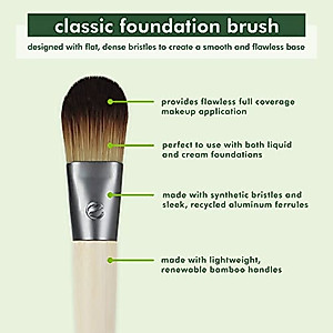 EcoTools Classic Foundation Face Brush, For Liquid, & Cream Foundation, Flat Foundation Brush, Makeup Brush For Natural Makeup, Buildable Coverage, Synthetic Bristles, Cruelty- Free, 1 Count