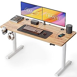 BANTI 55"x24" Standing Desk, Electric Stand up Height Adjustable Home Office Table, Sit Stand Desk, Light Rustic Brown Top