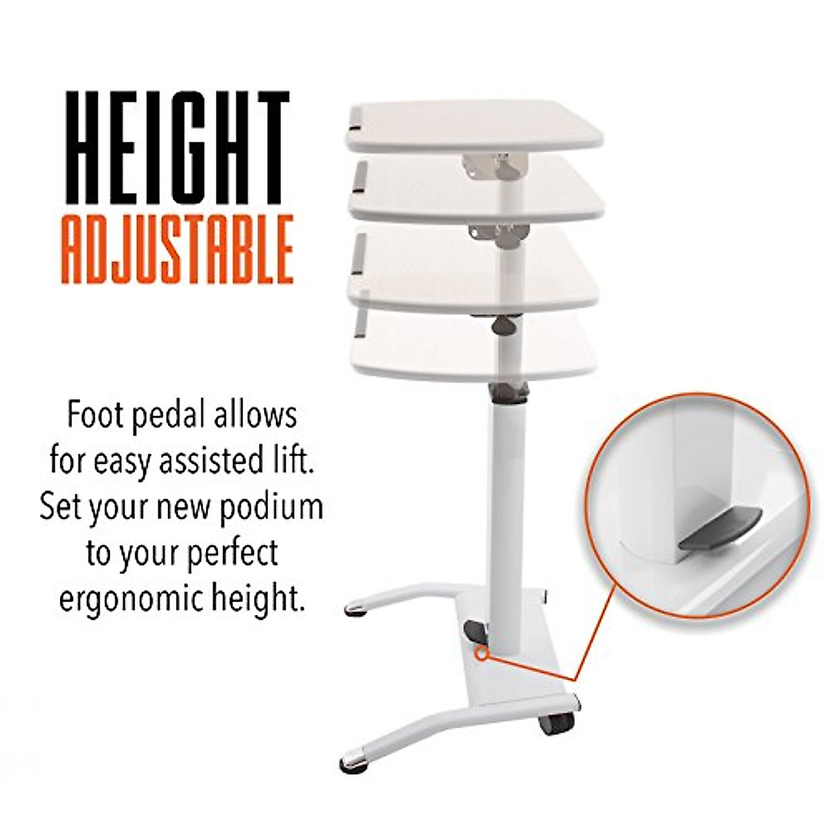 Stand Steady Tilting Mobile Podium | Height Adjustable Laptop Stand with Wheels and Tilting Desktop | Mobile Workstation & Portable Standing Desk | Rolling Laptop Table for Office & Home (Maple Print)