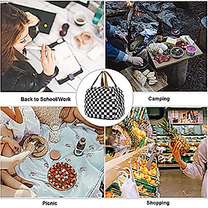 Yusudan Checkered Lunch Bag for Women Girls, Reusable Insulated Picnic Tote Bags for Adults Kids Work School Hiking Beach