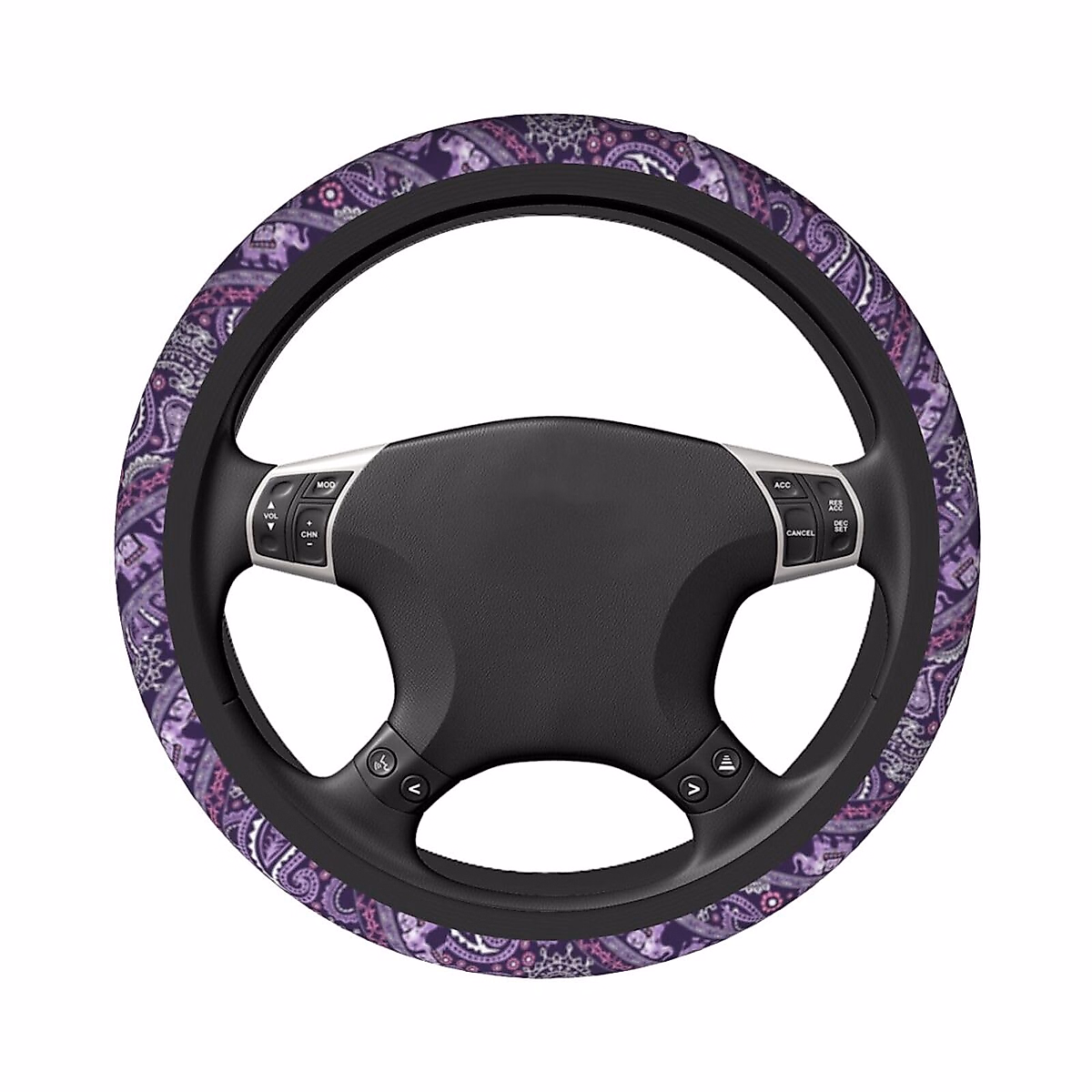 Purple Elephant Steering Wheel Cover Women Girl Car Accessories Interior Universal 15 Inch Auto Anti-Slip Steering Wheel Protector for Truck SUV Sedan
