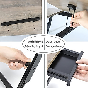 JMLHMXC Bamboo Laptop Desk Bed Tray Table Adjustable Table for Computer Tilting Top Foldable Leg with Drawer