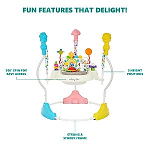 Dream On Me Zany 2-in-1 Baby Activity Center and Bouncer in Star Print, Sturdy and Strong Frame, 3 Height Positions, 360° Rotating Seat, 12 Songs with Flash Lights