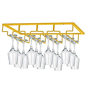 MOCOUM Wine Glasses Rack Under Cabinet Stemware Rack, Wine Glass Hanger Rack Wire Wine Glass Holder Storage Hanger for Cabinet Kitchen Bar (Glod, 4 Rows 1 Pack)