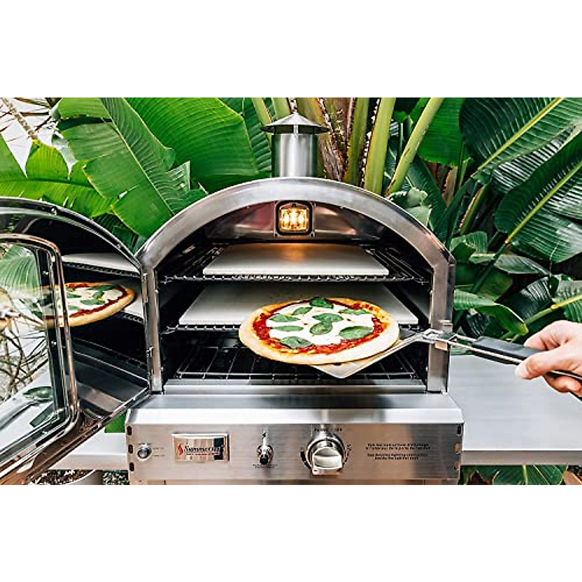 AMS Fireplace Summerset Freestanding Pizza Oven | Large Capacity Propane Gas Outdoor Pizza Oven with Pizza Stone and Smoker Box & Mobile Cart | 304 Stainless Steel Construction | FREE Tabletop Fire Pit (Propane Gas)