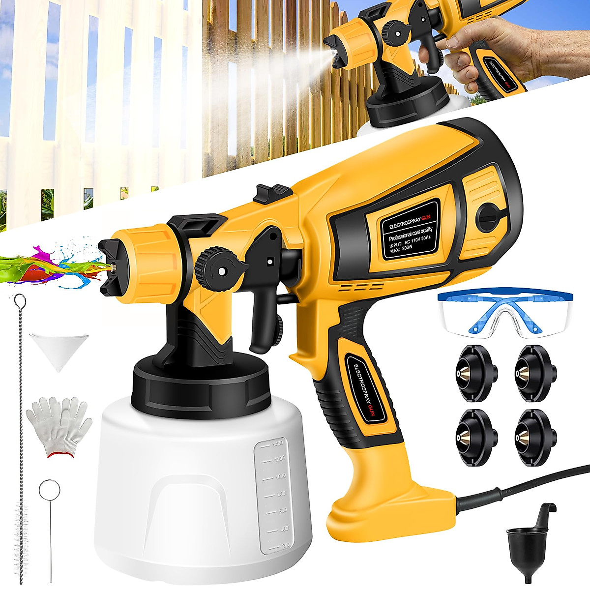 KingSom Paint Sprayer,800W HVLP High Power Electric Spray Paint Gun,1400ml High Capacity Container Spray Gun,Adjustable Spray Knob,5 Nozzles & 3 Patterns,Easy to Clean Paint Sprayer for House Painting
