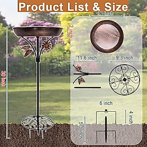 OUISJYER Metal Bird Baths for Outdoors, 12" Dia Bowl with Stake Birdbaths Garden Yard Lawn Decor Brown