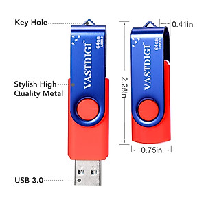 VASTDIGI 64GB USB Flash Drive 5 Pack USB 3.0 Flash Drive High Speed Swivel Memory Stick Thumb Drives with LED Light for Data Storage and Backup…