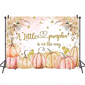 Mocsicka Pumpkin Baby Shower Backdrop for Girls Gold Pink Boho Flowers Pumpkin Photo Background Little Pumpkin is on The Way Baby Shower Party Decorations Photo Booth Studio (6x4ft)