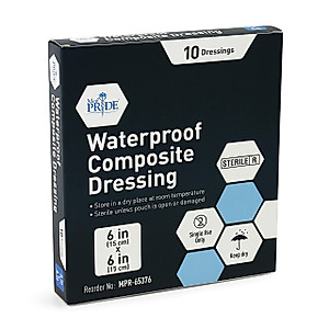 MED PRIDE Waterproof Composite 6’’ x 6’’ Wound Dressing Pads- 10-Pack, Sterile, Individually Wrapped- for Men/Women- for Pressure Ulcers, Post Op Trauma-Injury-Medium Absorbency