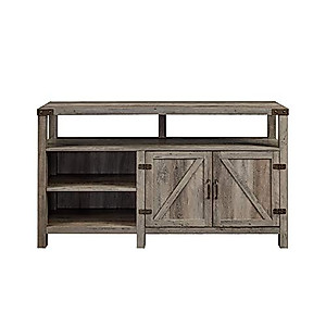 Walker Edison Georgetown Modern Farmhouse Double Barn Door Highboy Storage TV Stand for TVs up to 65 Inches, 58 Inch, Grey Wash