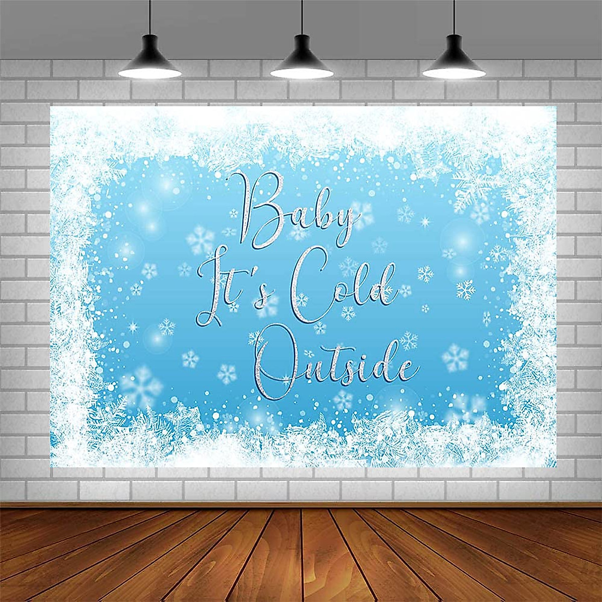 ABLIN 8x6ft Baby It's Cold Outside Backdrop Winter Baby Shower Party Decorations Snowflakes Ice Blue Wonderland Photo Background Snowfall Banner Photo Shoot Props