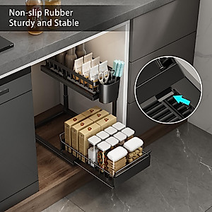 CICUFY Metal Under Sink Organizer,2-Tier Double Sliding Under Sink Storage for kitchen & Bathroom Cabinet-Black