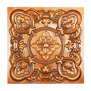PAINTSDECOR Faux Tin Ceiling Tiles Vintage Peel and Stick Ceiling Tiles for Cafe Club Salon Hotel Store Bar 2'x2' PL30 Archaic Copper 10pcs