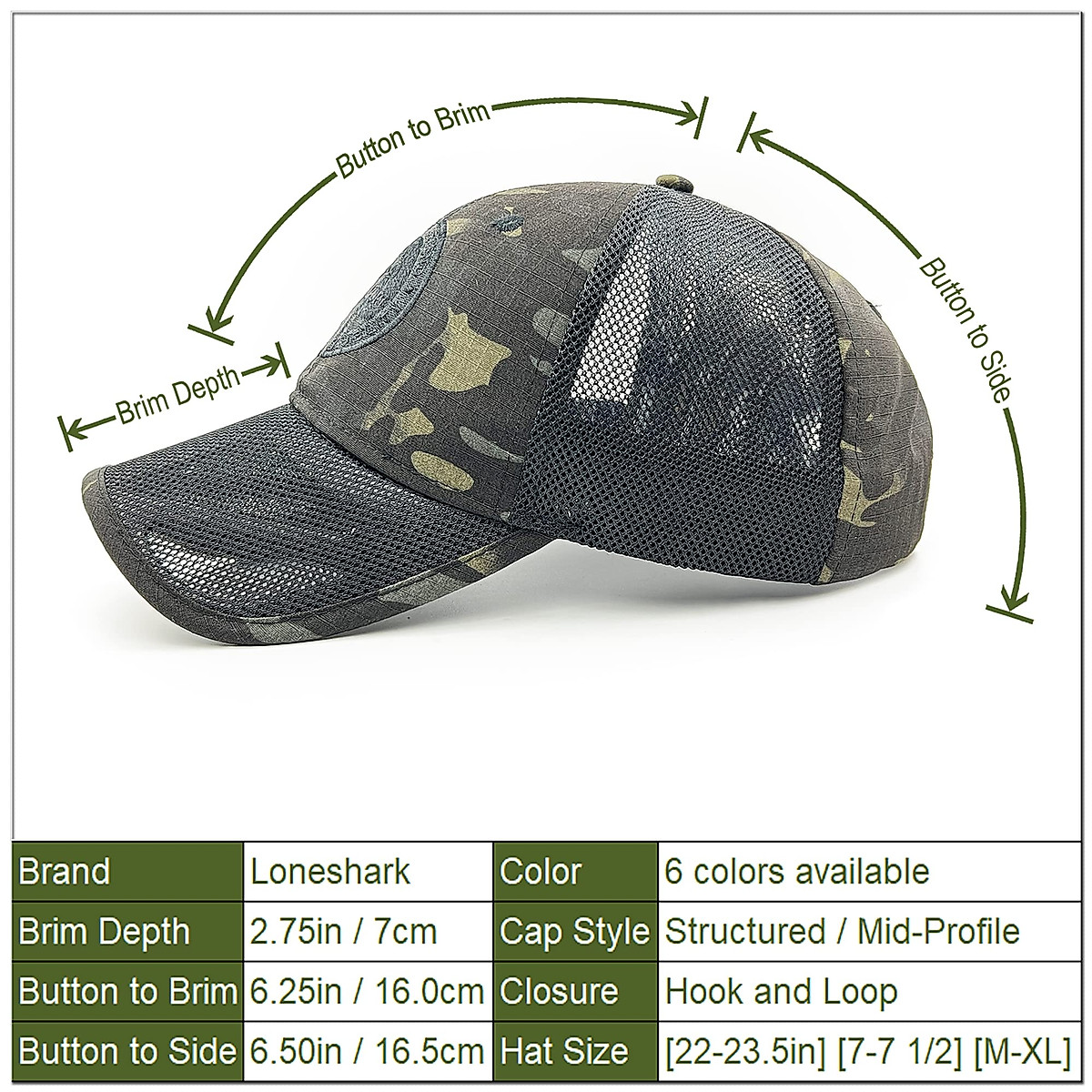 Loneshark Mesh Bill Mens Breathable Tactical Camo Baseball Caps Womens Military Army Patriotic Operator Camouflage Hats American-Eagle-Black-Camo