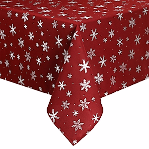 Mixweer Winter Tablecloth Rectangle Snowflake Printed Table Cover Winter Decorations Washable Table Cloth for Dinner Xmas Decor(60 x 84 Inch,Red)