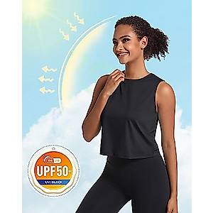 MAGCOMSEN Women's Crop Tops UPF 50+ Athletic Running Workout Cropped Tank Tops Sleeveless Gym Sports Muscle Shirts Black S