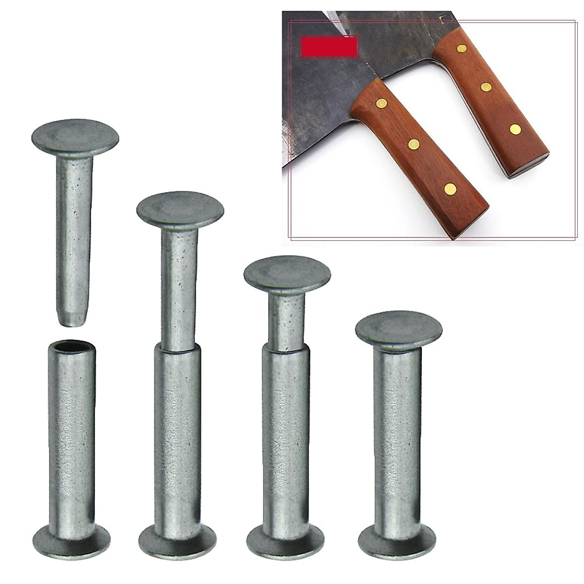 TorSor 9 Sets Kitchen Knife Handle Screw Fixing Rivet Nuts Chef Knives Cutter Wooden Grip Screws Fastener Fixer Clip Nail Replacement Repair Stainless Steel Rivets Anti-Corrosion DIY Tools Accessories