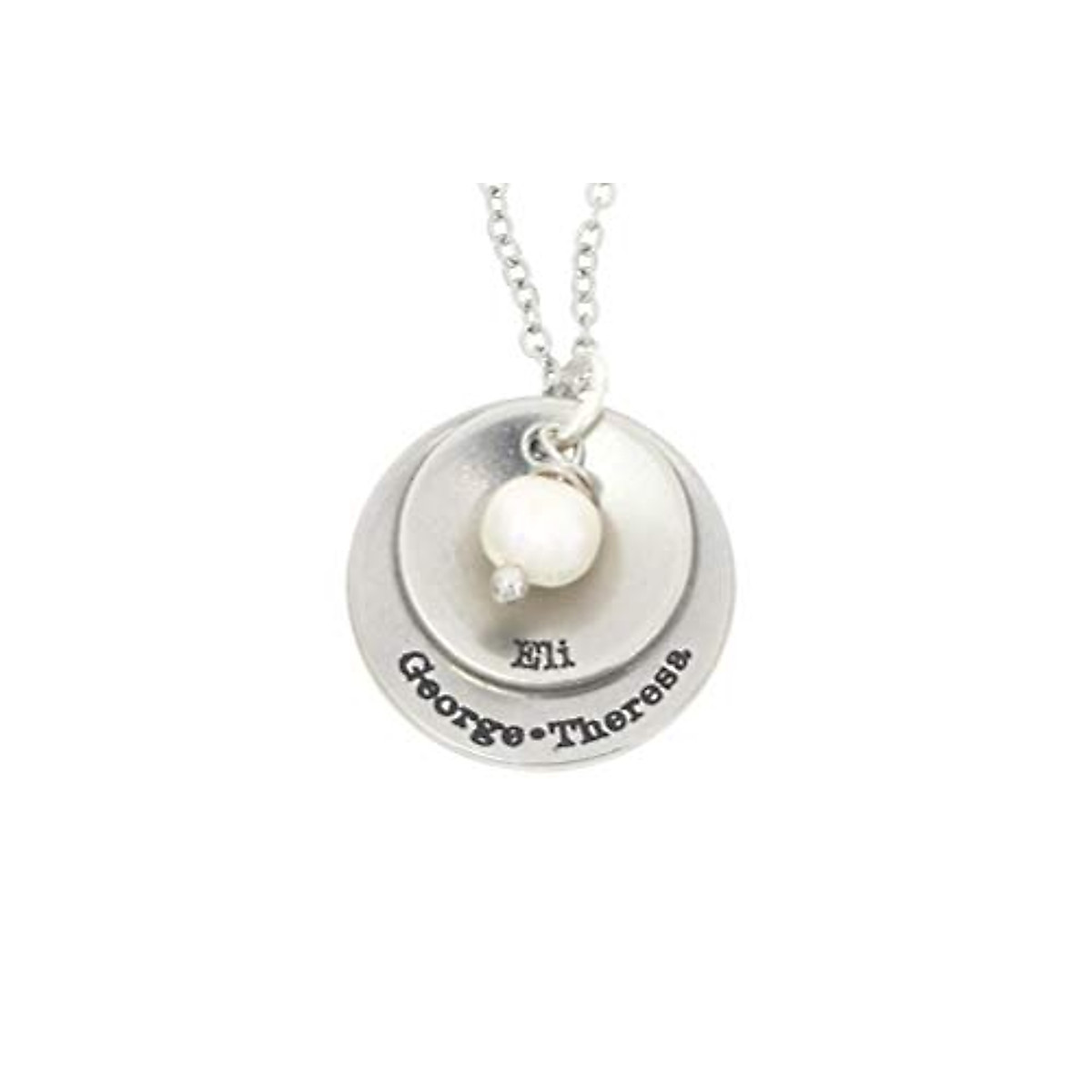 Grandma Necklace - Personalized Childrens Names, Pearl - Engraved 15 20MM Cupped Discs – Mom Gift - DGR-1520MM